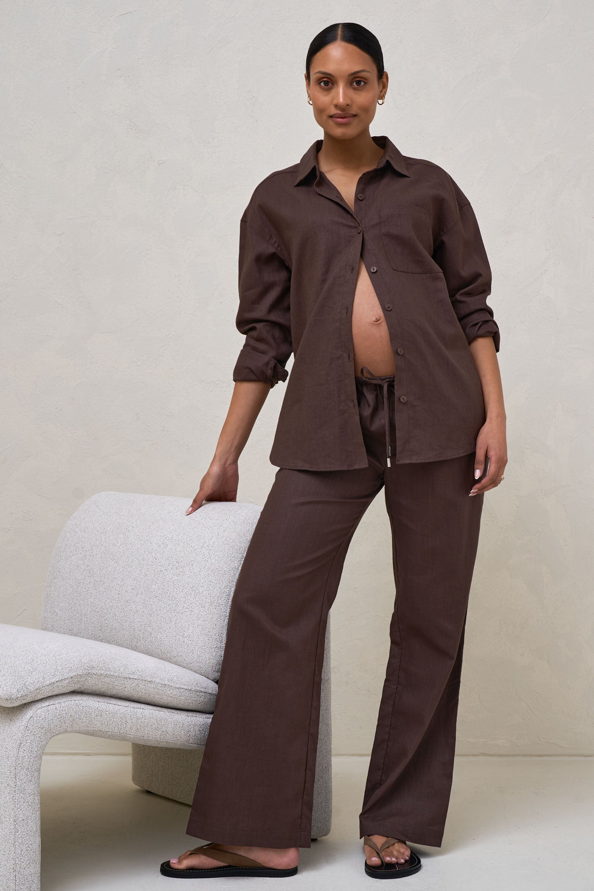 Maternity Wide Leg Linen Pant - Chocolate – BAE The Label Australia