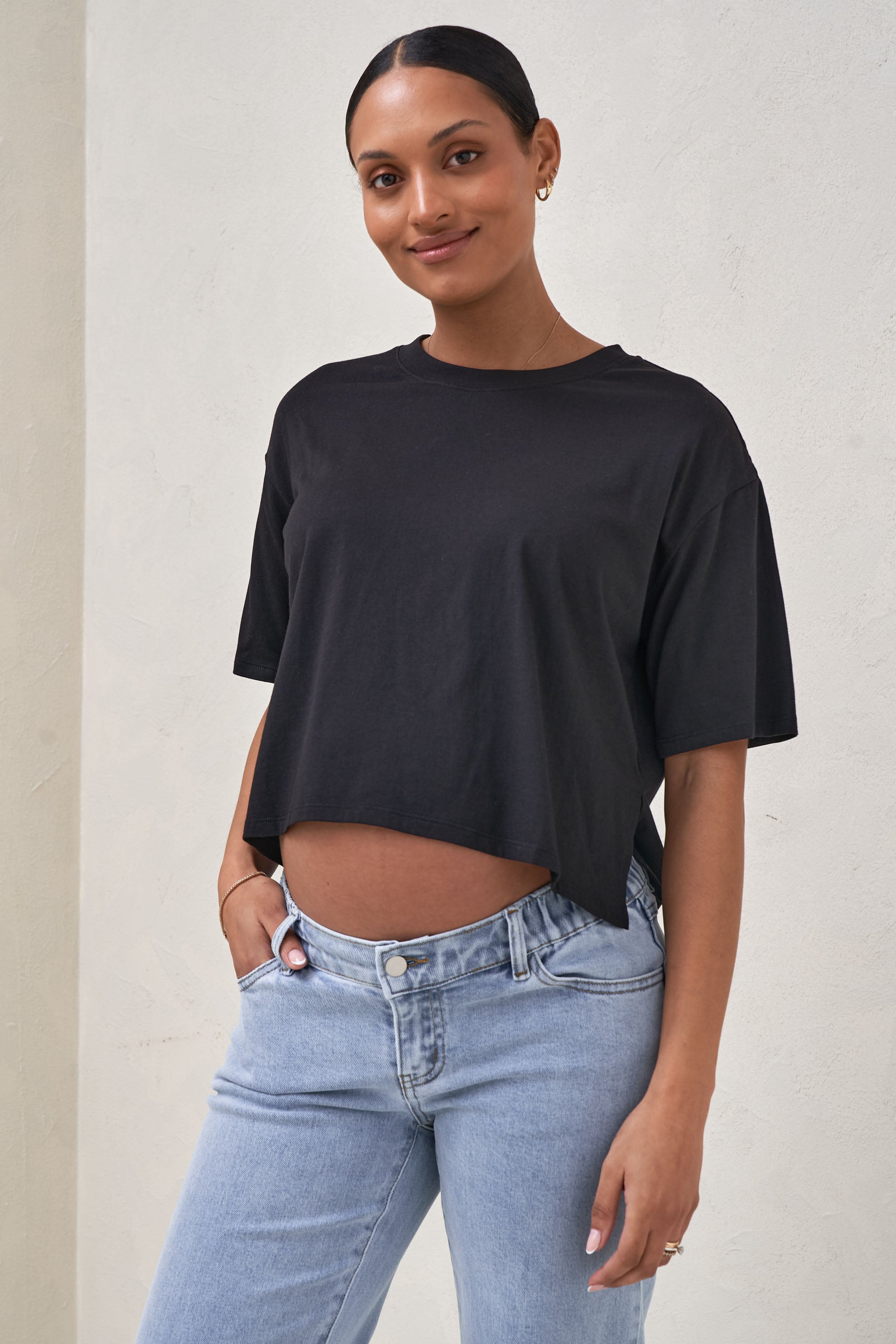 Black Cropped Maternity Tee – BAE The Label Australia