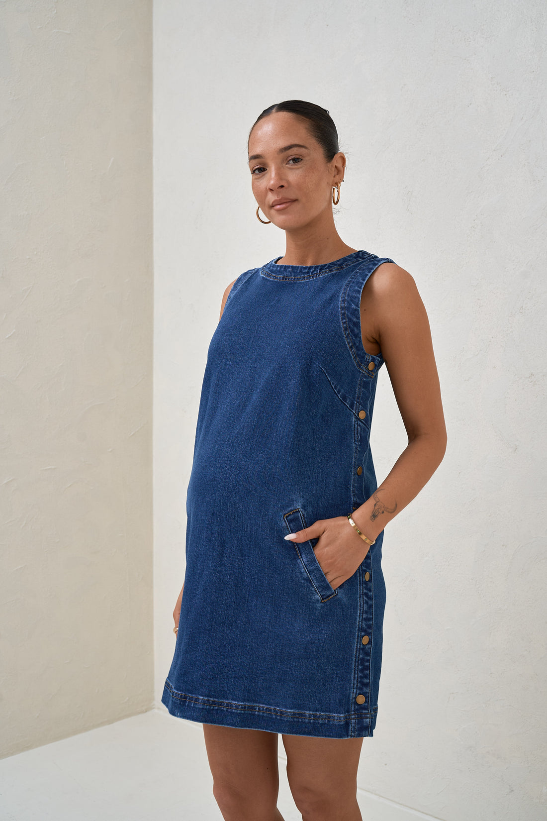 WHS26-DRE45-Short Story Denim Dress - Deep Indigo – BAE The Label Australia