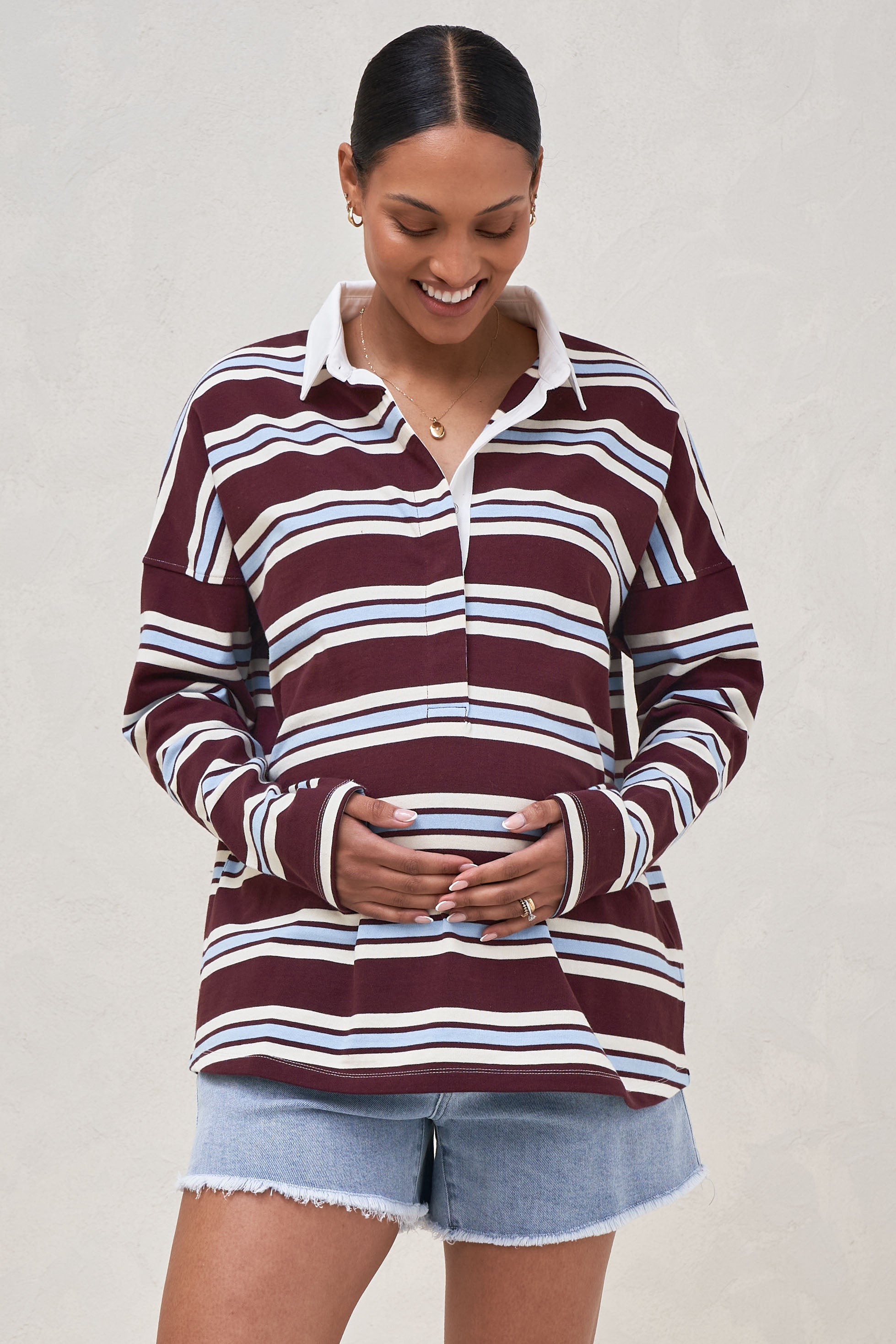 WHS26-TOP12-Right Here Rugby Top - Burgundy Stripe – BAE The Label ...