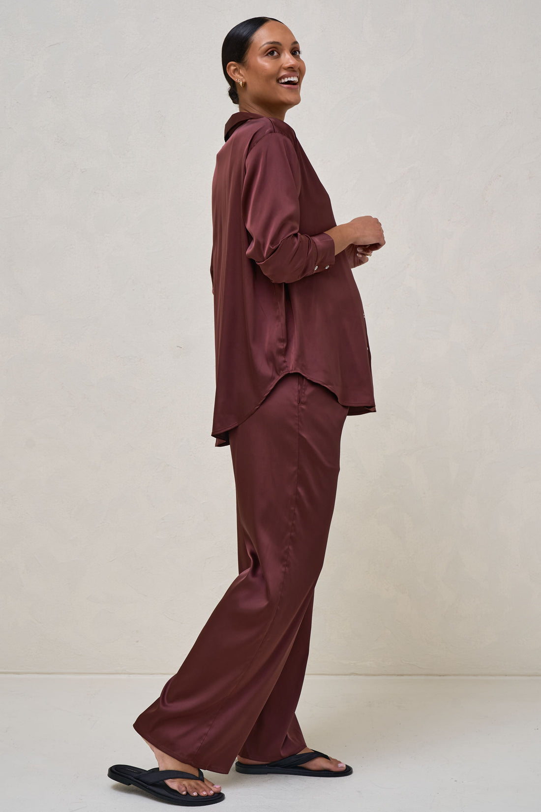 WHS26-SHI18-Spontaneous Satin Shirt - Burgundy – BAE The Label Australia